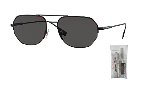 BURBERRY Henry BE3140 100187 57MM Nero/Grigio Con Bordo Rosso/Beige Irregular Sunglasses for Men + BUNDLE With Designer iWear Complimentary Eyewear Kit
