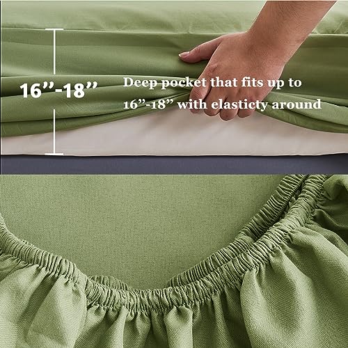 WURUIBO Green Queen Comforter Set 7 Piece Bed in a Bag,Tufted Shabby Chic Boho Bedding Comforter Sets,Soft Microfiber Textured Complete Bedding Set for All Season (Green,Queen)