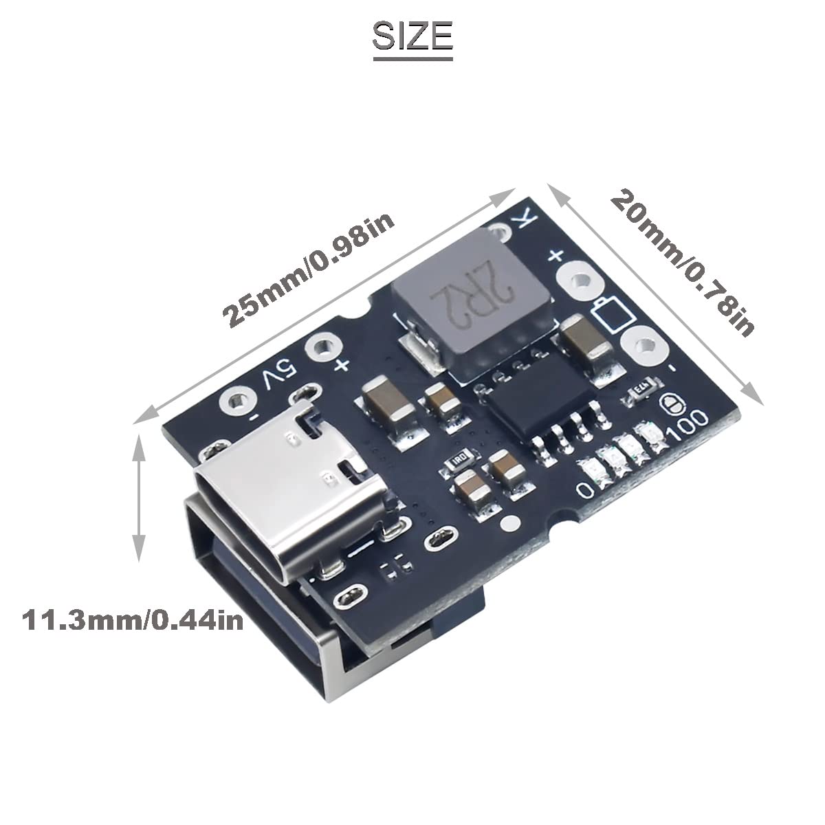 DKARDU 10 pcs Type-C USB 5V 2A Boost Converter Module Step-Up Power Module LED Display Charge and Discharge Integrated Lithium Battery Charging Protection Board with Type-C to USB Cable