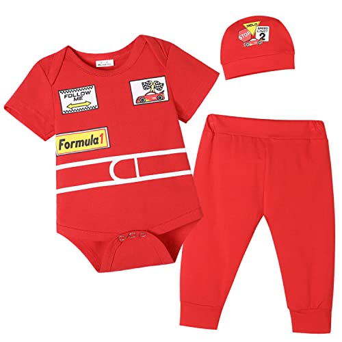 Zusnxaxe Newborn Baby Boys Girls Race Car Driver Costume Halloween Outfit for Children, Baby Spacesuit with hat, Birthday Gifts, Toddler Pretend Role Play Dress Up, Photo shoot, Summer(Short,12-18M)