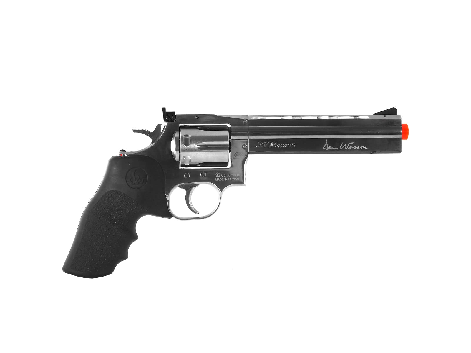 ASG Dan Wesson 715 6" Silver 6mm Airsoft Revolver - CO2 Powered, Full Metal, Adjustable Hop-Up, Double Action - Includes Speed-Loader & 6 Cartridges