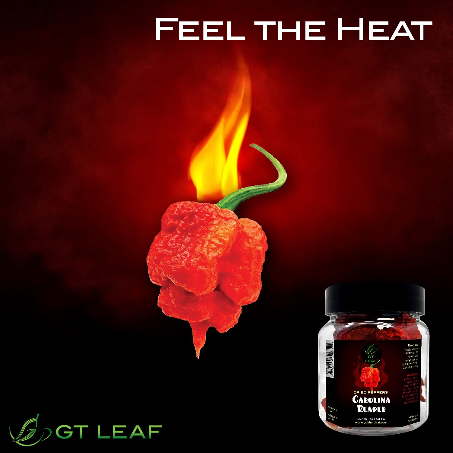 G GT LEAF Carolina Reaper Chili Pepper, Whole Dried (8 Minimum, plus Bonus Peppers)