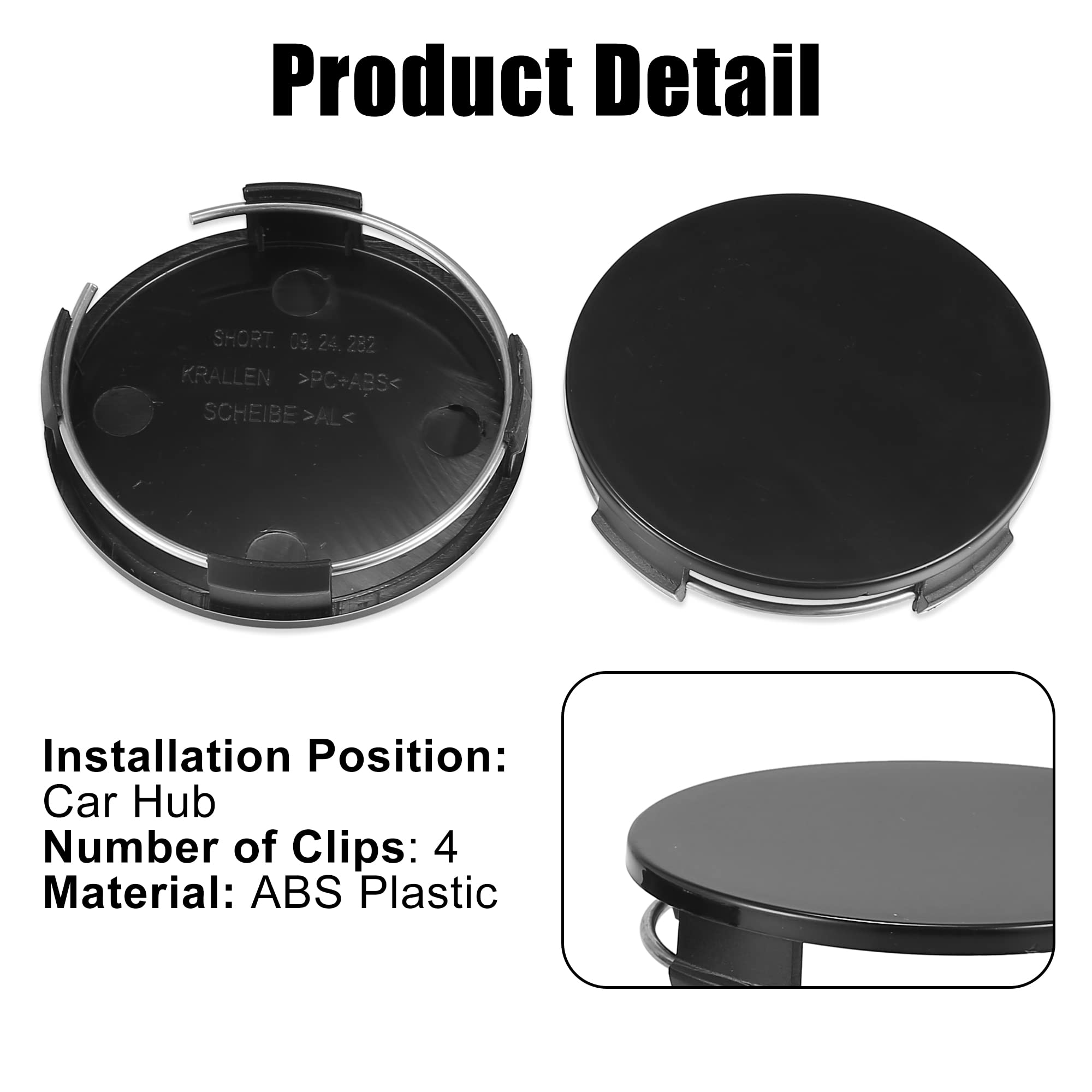 X AUTOHAUX 4 Pcs Universal 65mm Dia 4 Clips Wheel Tyre Center Hub Caps Cover Black for Auto Vehicle