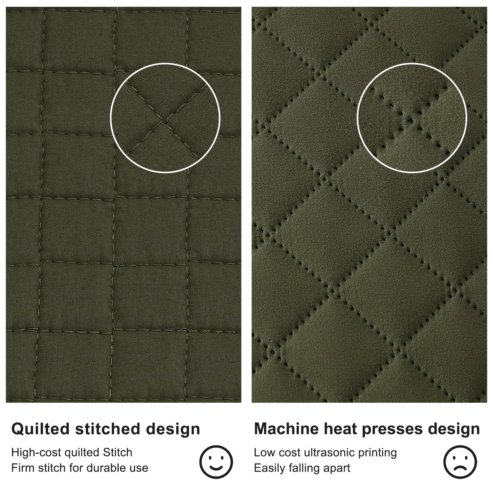 SunStyle Home Olive Green Quilt, Queen Size Quilt Set Lightweight Bedspread Full Soft Reversible Coverlet for All Season 3pcs Army Green Square Quilted Bedding Sets (1 Quilt 2 Pillow Shams)(90"x96")