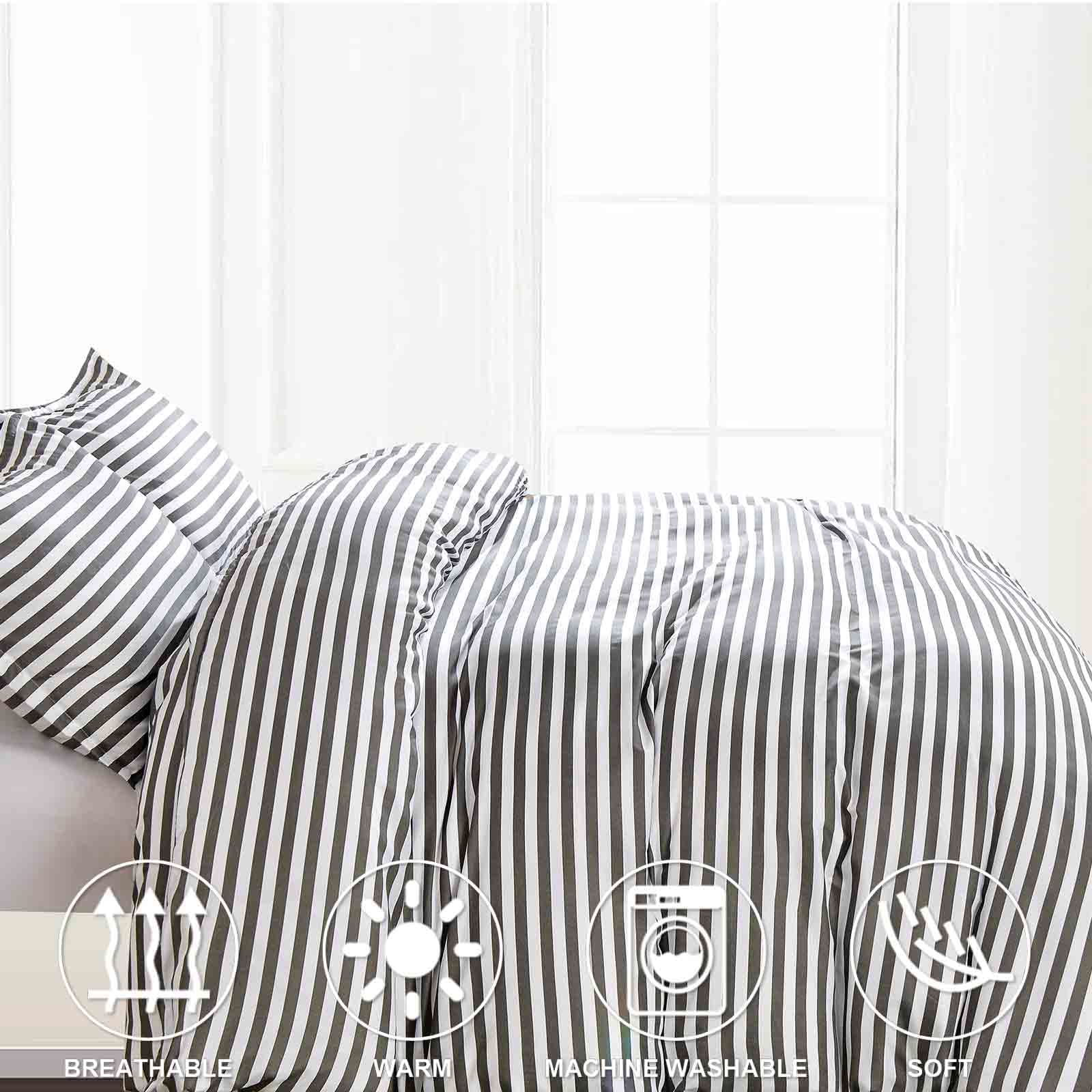 Nanko White and Grey Striped Queen Size Comforter Set, Print Pattern Soft Reversible Down Alternative Quilted Duvet Insert Bed Sets, Bedding Sets in a Bag for Women Men Teen, 88 x 90 Bed Sets Gray