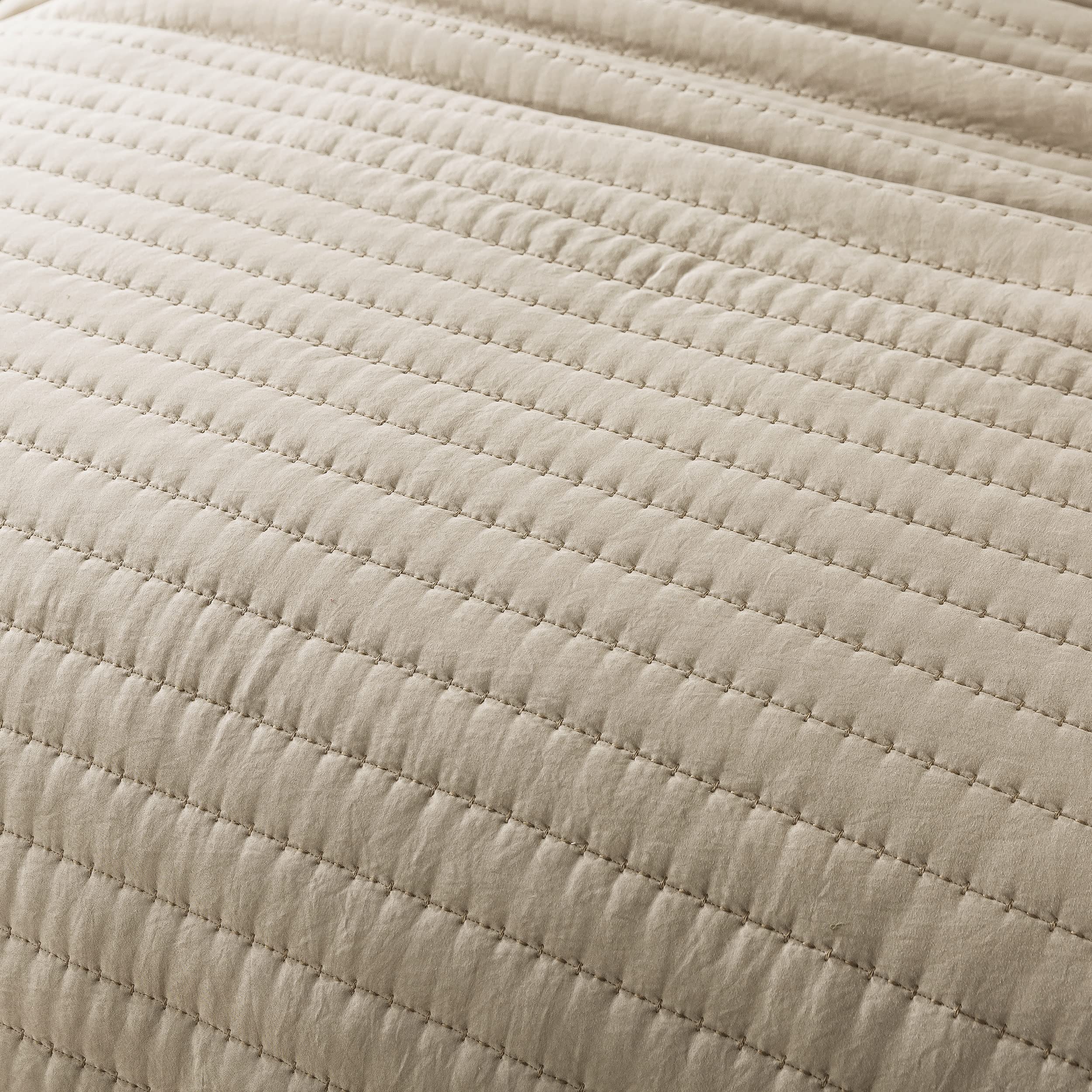 ROARINGWILD Beige Cream Tan Queen Size Quilt Bedding Sets with Pillow Shams, Full Lightweight Bedspread Coverlet, Quilted Blanket Thin Comforter Bed Cover for All Season, 3 Pieces, 90x90 inches