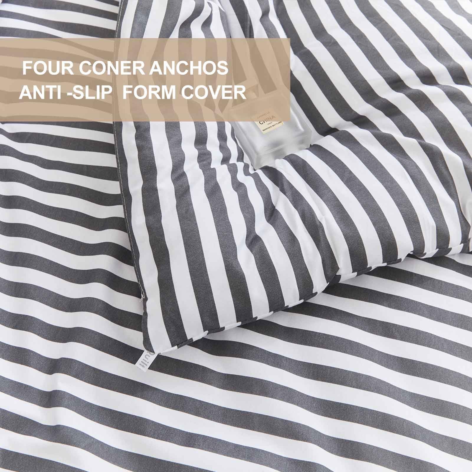 Nanko White and Grey Striped Queen Size Comforter Set, Print Pattern Soft Reversible Down Alternative Quilted Duvet Insert Bed Sets, Bedding Sets in a Bag for Women Men Teen, 88 x 90 Bed Sets Gray