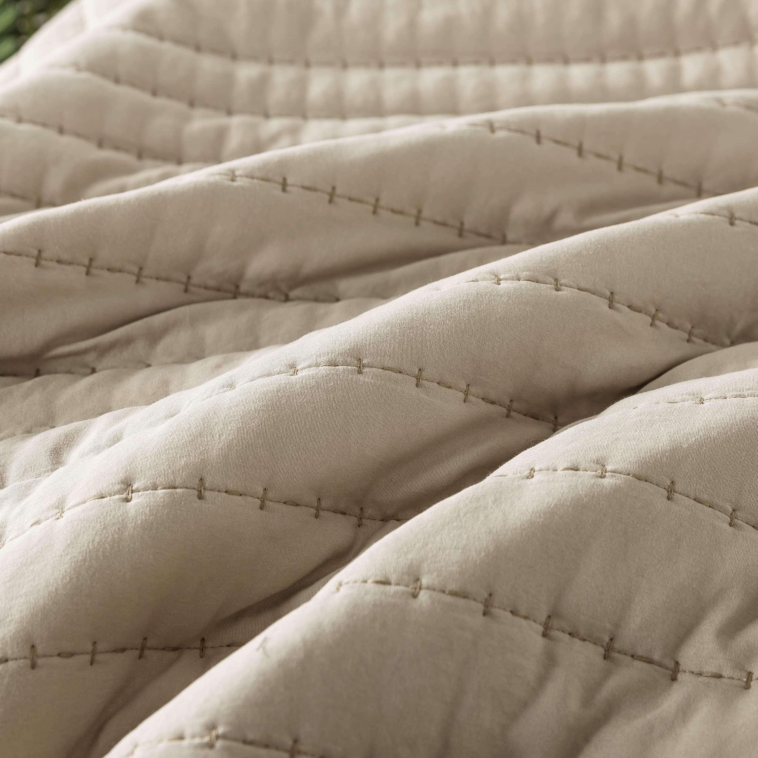 ROARINGWILD Beige Cream Tan Queen Size Quilt Bedding Sets with Pillow Shams, Full Lightweight Bedspread Coverlet, Quilted Blanket Thin Comforter Bed Cover for All Season, 3 Pieces, 90x90 inches