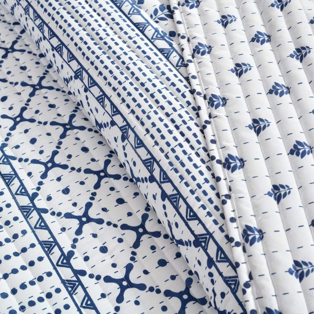 Lush Decor Monique Stripe Navy and White 3 Piece Quilt Set, King - Includes 2 Matching Pillow Shams