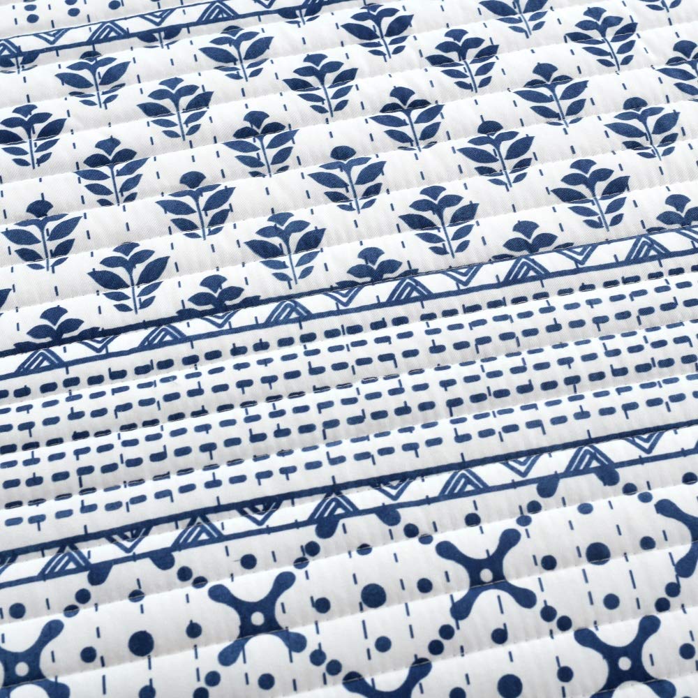 Lush Decor Monique Stripe Navy and White 3 Piece Quilt Set, King - Includes 2 Matching Pillow Shams