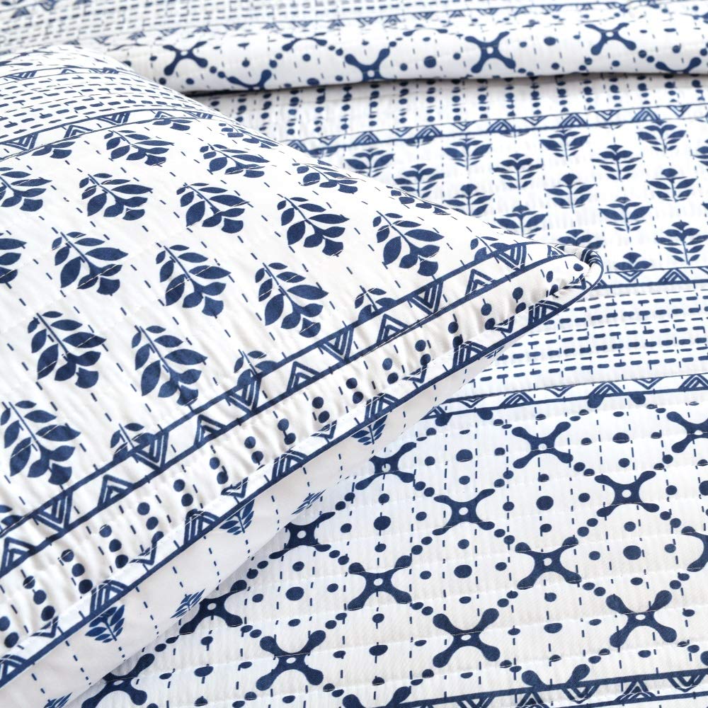 Lush Decor Monique Stripe Navy and White 3 Piece Quilt Set, King - Includes 2 Matching Pillow Shams