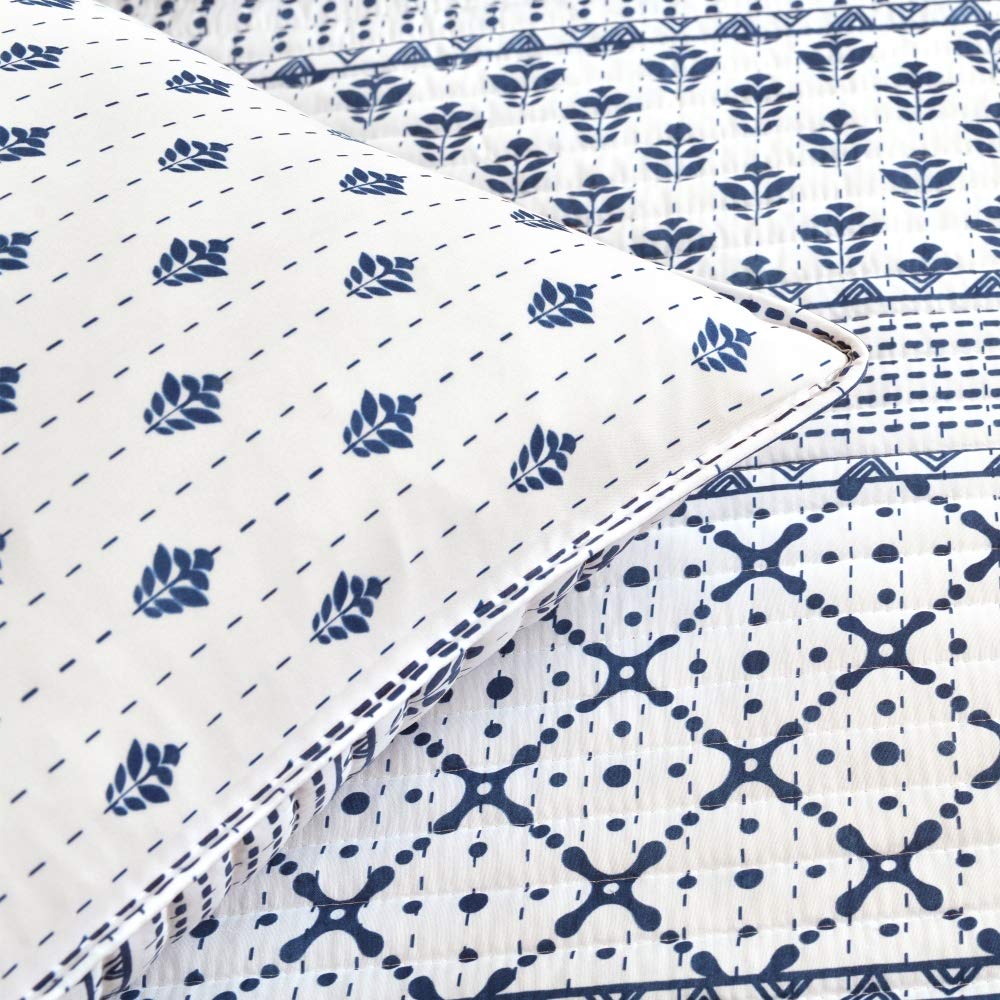 Lush Decor Monique Stripe Navy and White 3 Piece Quilt Set, King - Includes 2 Matching Pillow Shams