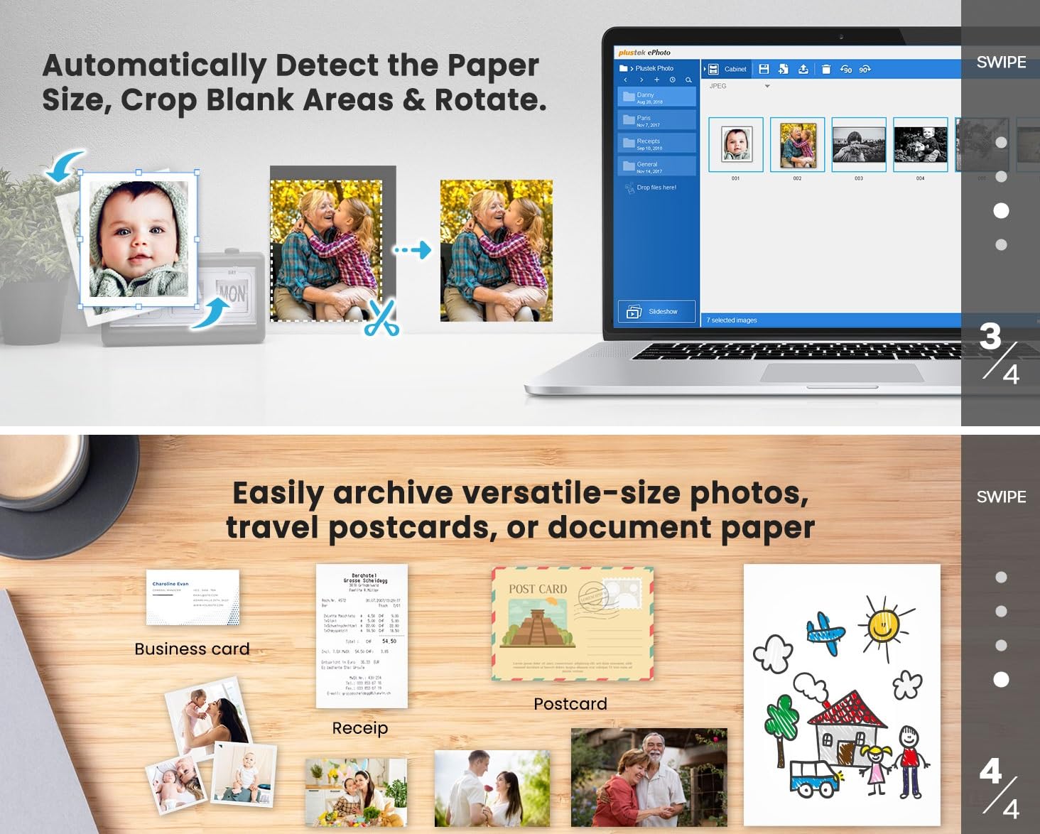 Plustek Photo Scanner - ephoto Z300, Scan 4x6 Photo in 2sec, Auto Crop and Deskew CCD Sensor. Support Mac and PC