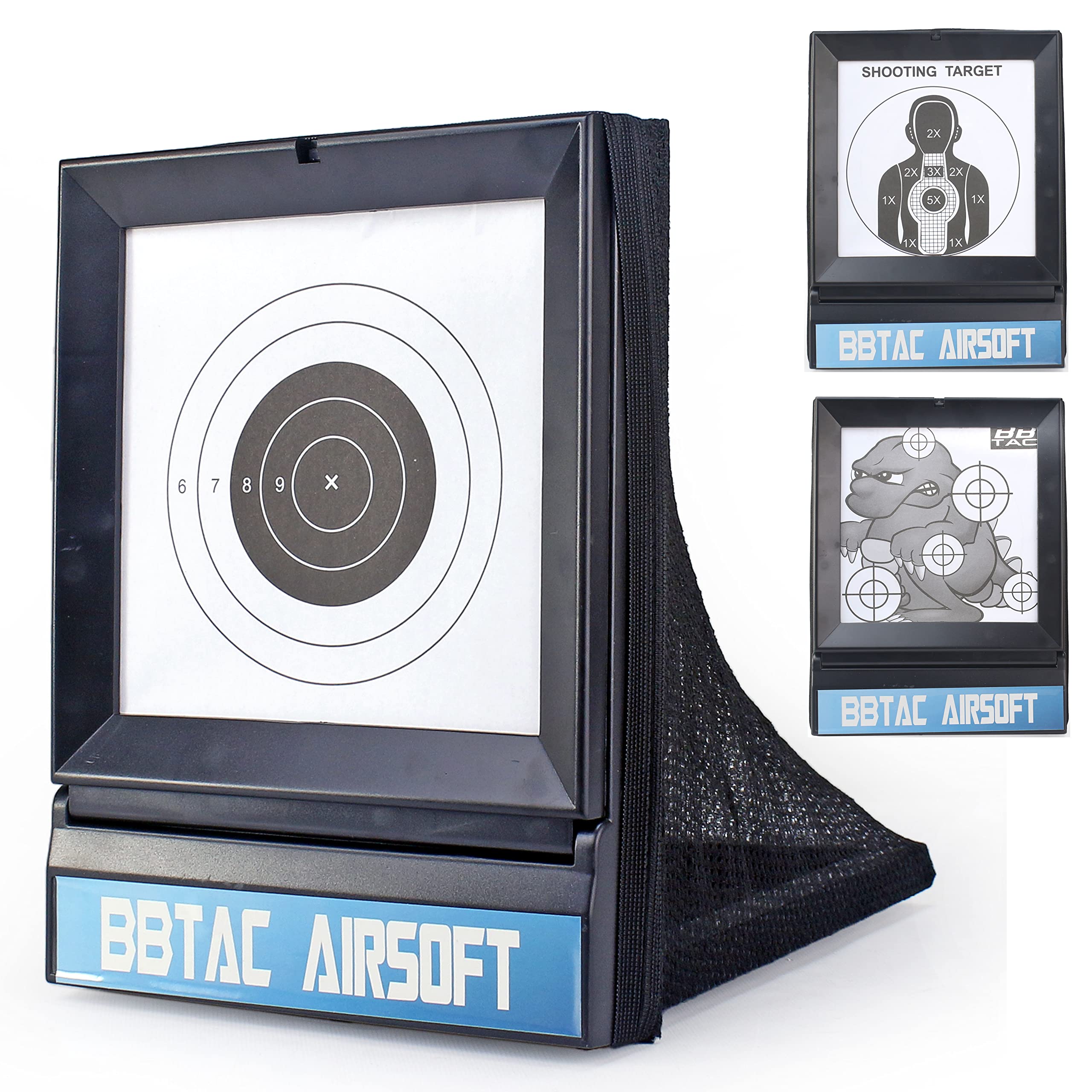 BBTac Airsoft Target with Trap Net Catcher, Stand and Paper Target, for Airsoft Gun Training Shooting BB Pellets Indoor Outdoor