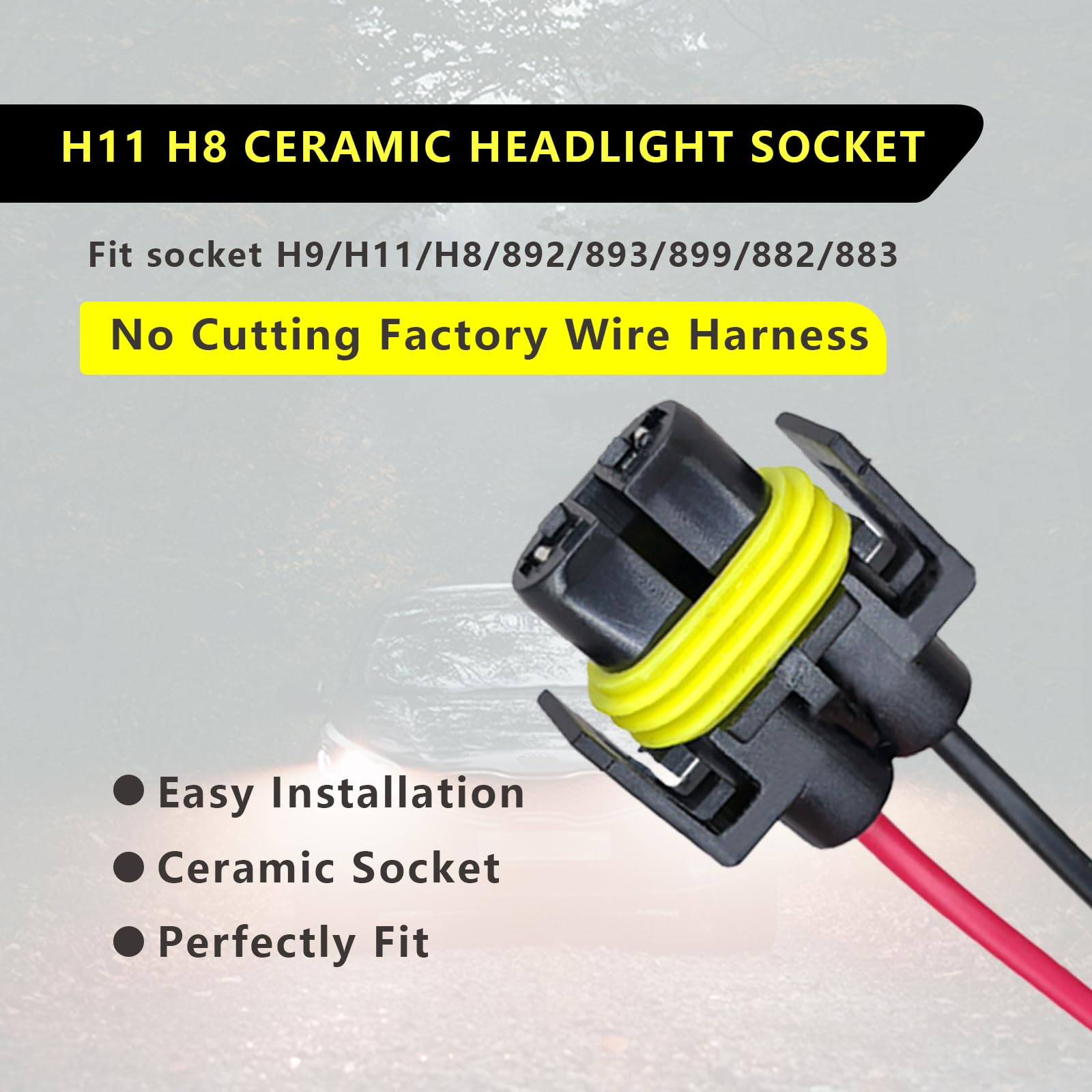 Dewkou 2 PCS H11 Car Light Wire Socket Connector, Extension Wiring Harness Sockets with Wires, Multi-Purpose Pigtail Adapter Plug for Fog Light High Low Beam Bulb (Black)