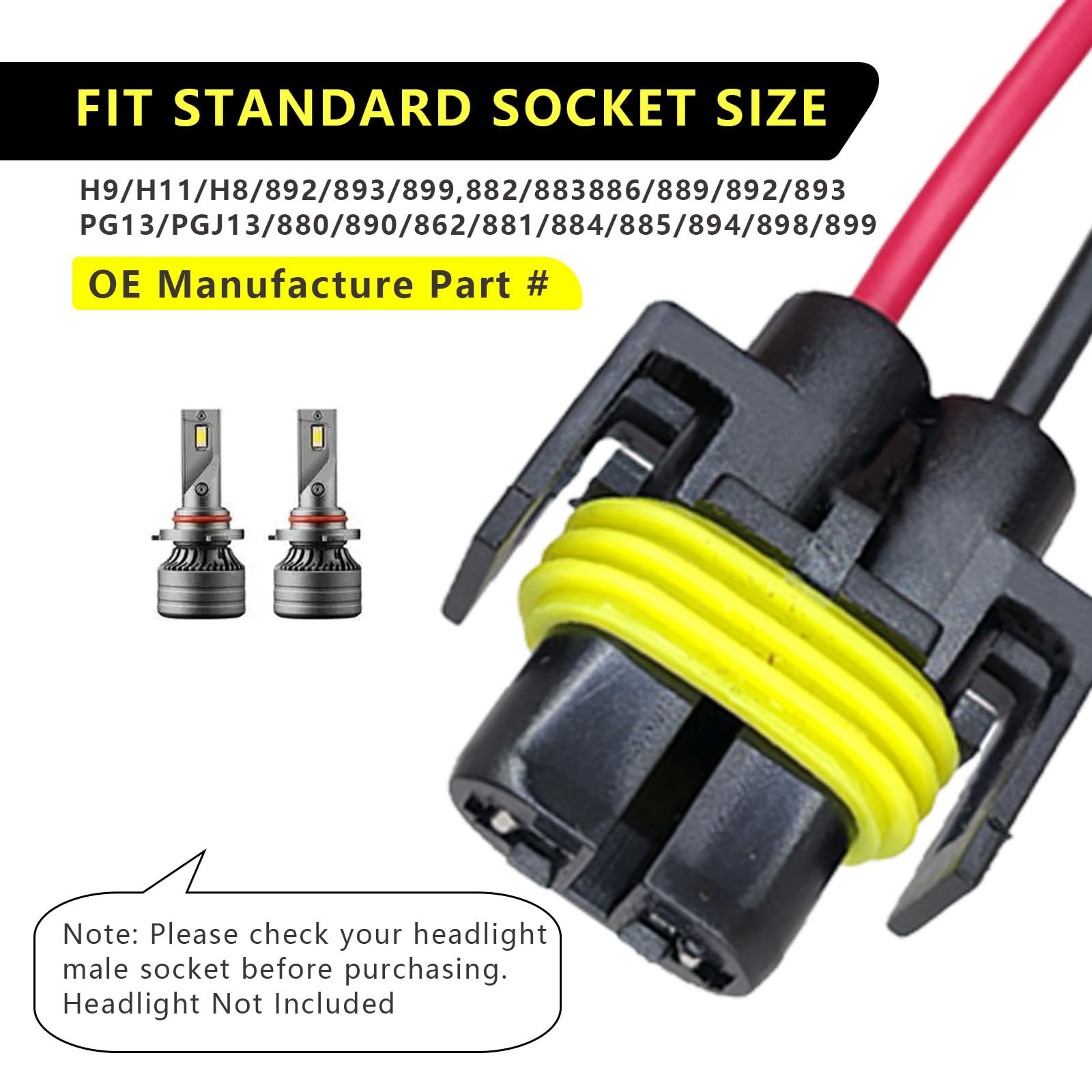 Dewkou 2 PCS H11 Car Light Wire Socket Connector, Extension Wiring Harness Sockets with Wires, Multi-Purpose Pigtail Adapter Plug for Fog Light High Low Beam Bulb (Black)