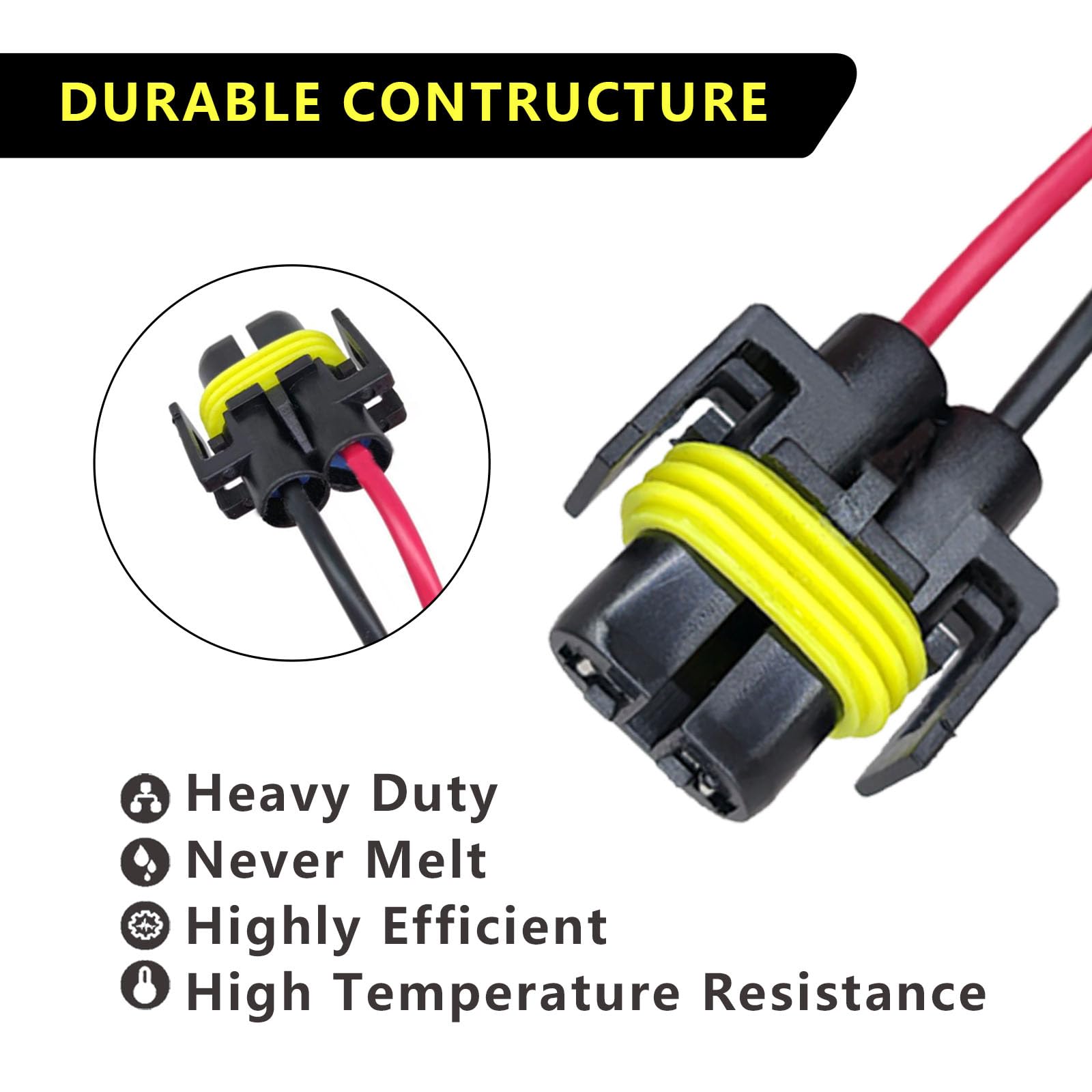 Dewkou 2 PCS H11 Car Light Wire Socket Connector, Extension Wiring Harness Sockets with Wires, Multi-Purpose Pigtail Adapter Plug for Fog Light High Low Beam Bulb (Black)