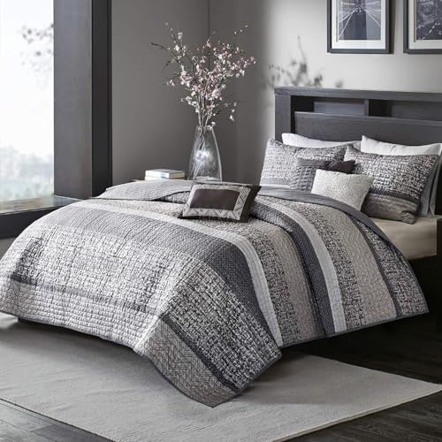 Madison Park Quilted Cal King Coverlet Set in Grey/Taupe Finish MP13-3400
