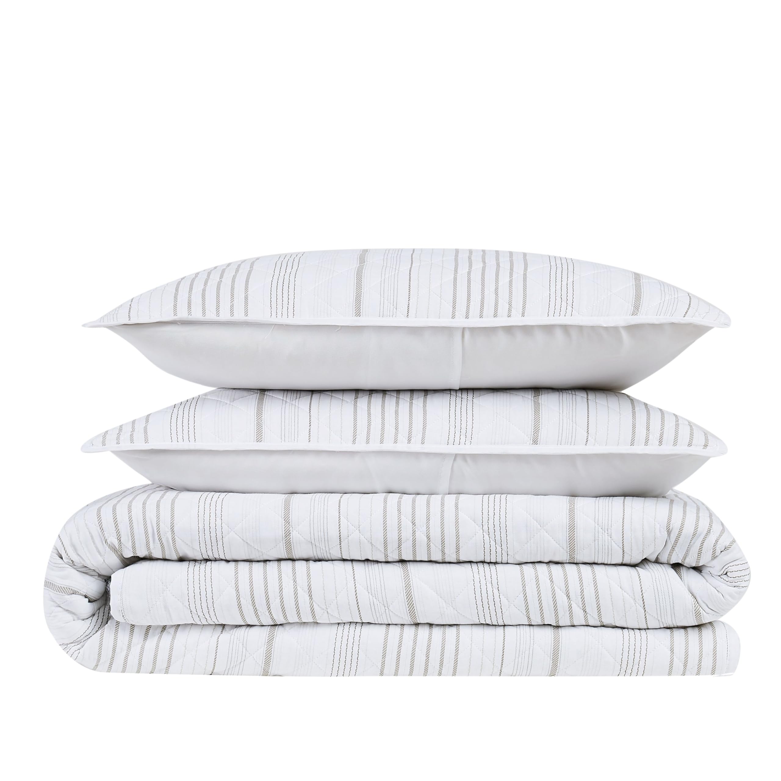 Cottage Classics Warm Hearth Stripe Quilt Set, Full/Queen, Tan 3