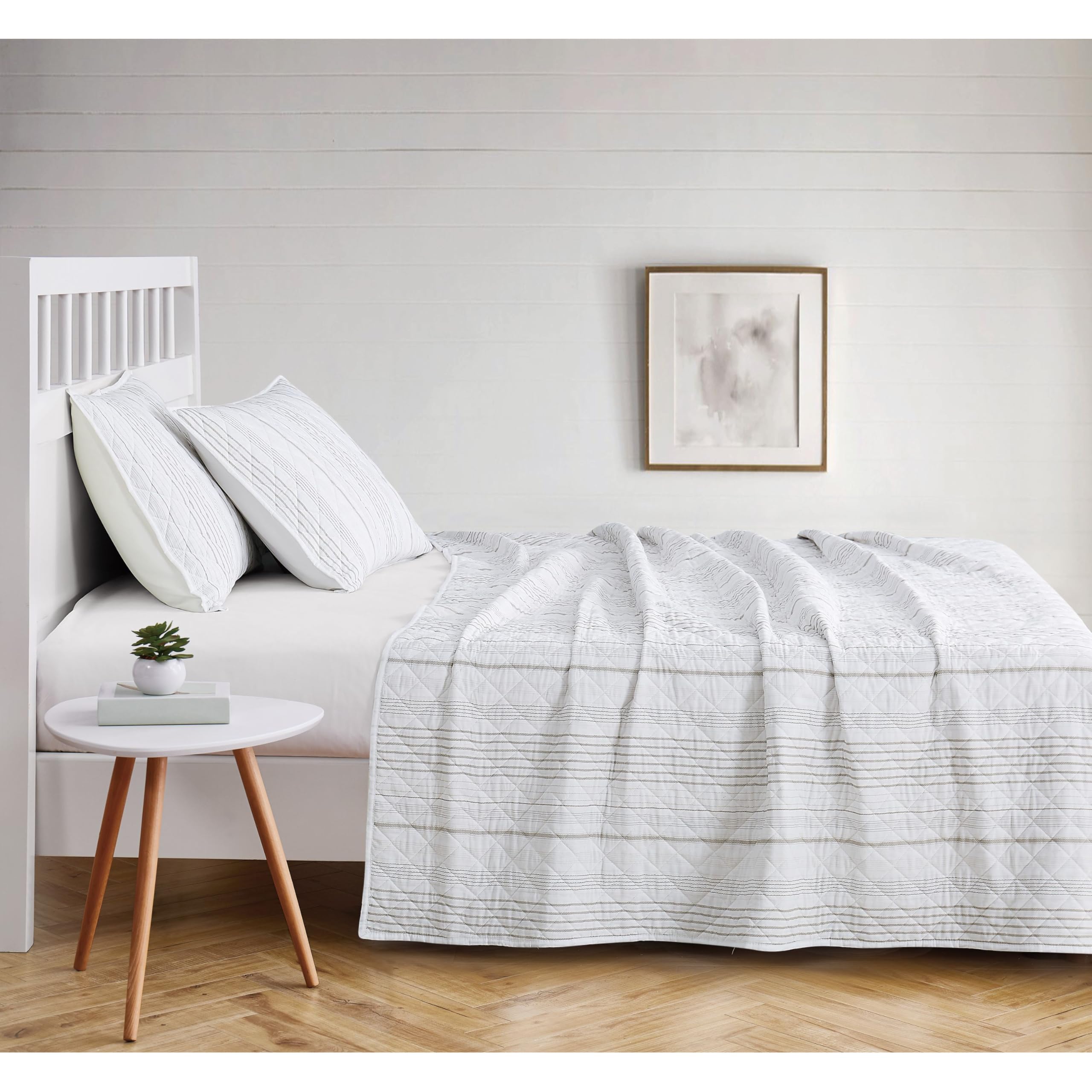 Cottage Classics Warm Hearth Stripe Quilt Set, Full/Queen, Tan 3