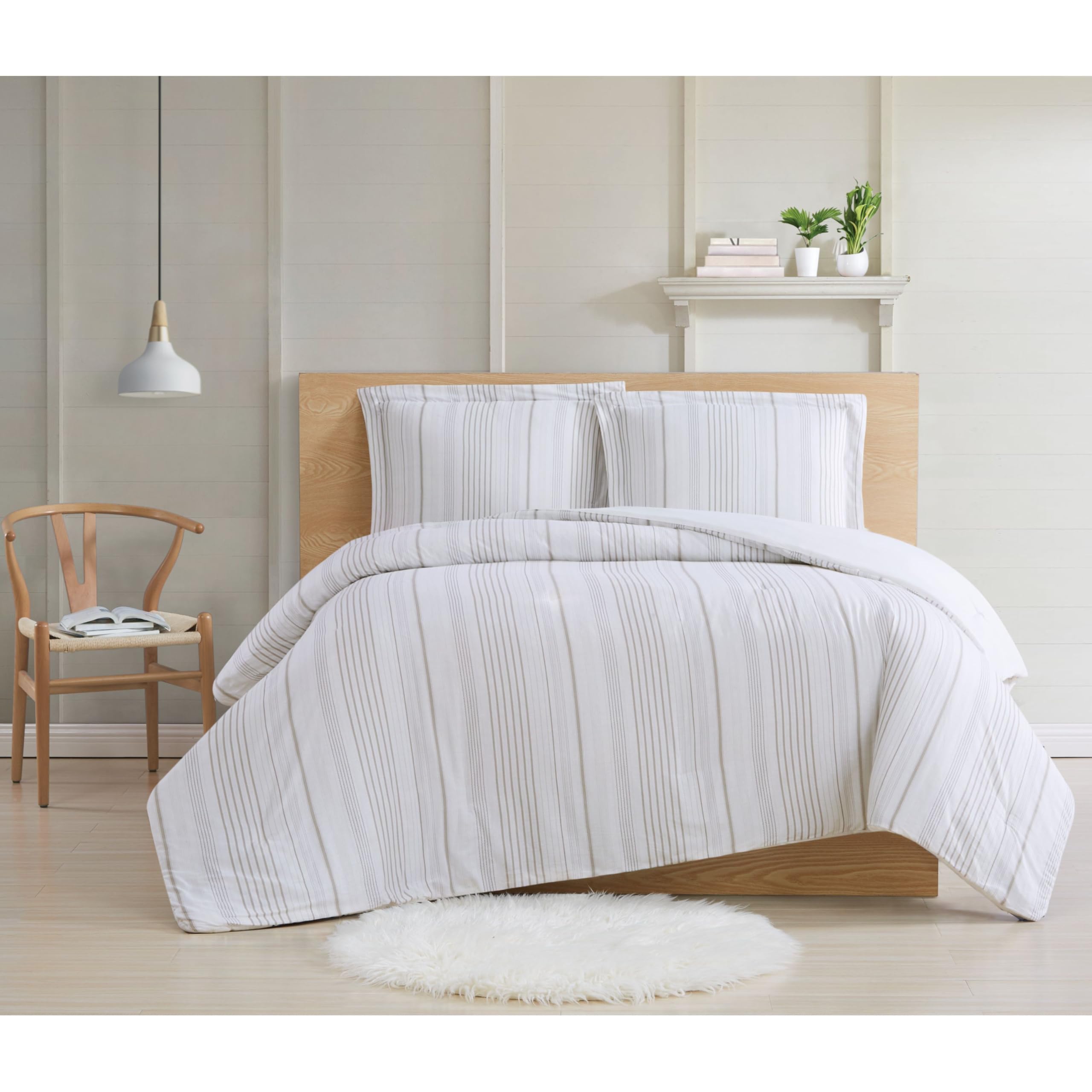 Cottage Classics Warm Hearth Stripe Quilt Set, Full/Queen, Tan 3
