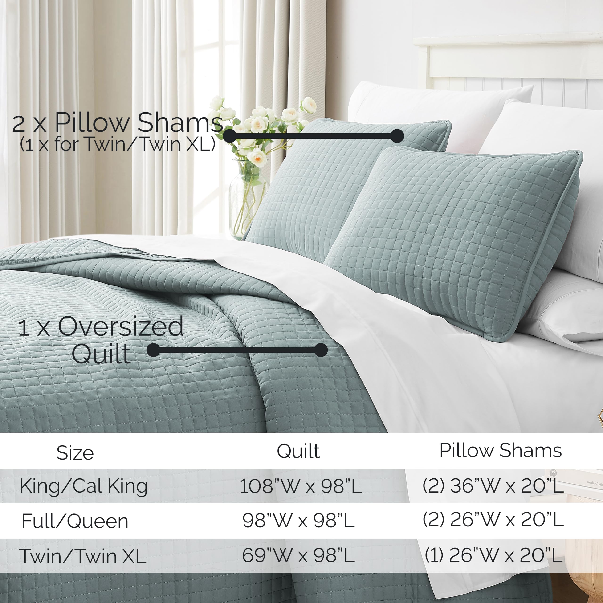 Southshore Fine Living, Inc. Oversized King Quilt Bedding Set, Soft Microfiber, Stain and Pet Hair Resistant Bedding, California/King Size Quilt Coverlet Bedspread Set with 2 Shams, Steel Blue
