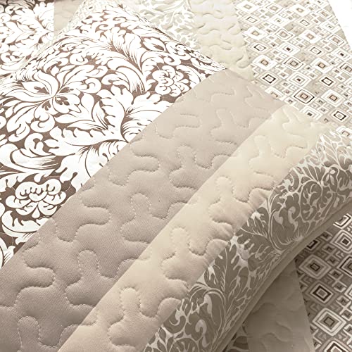 Lush Decor Boho Stripe Reversible Cotton Quilt 3-Piece Set, Full/ Queen, Neutral - Bold Colorful Bohemian Bedding Set
