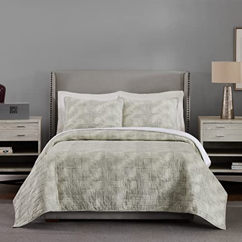 Ayesha Curry Stripe Square 3-Piece Quilt Set, Full/Queen, Green