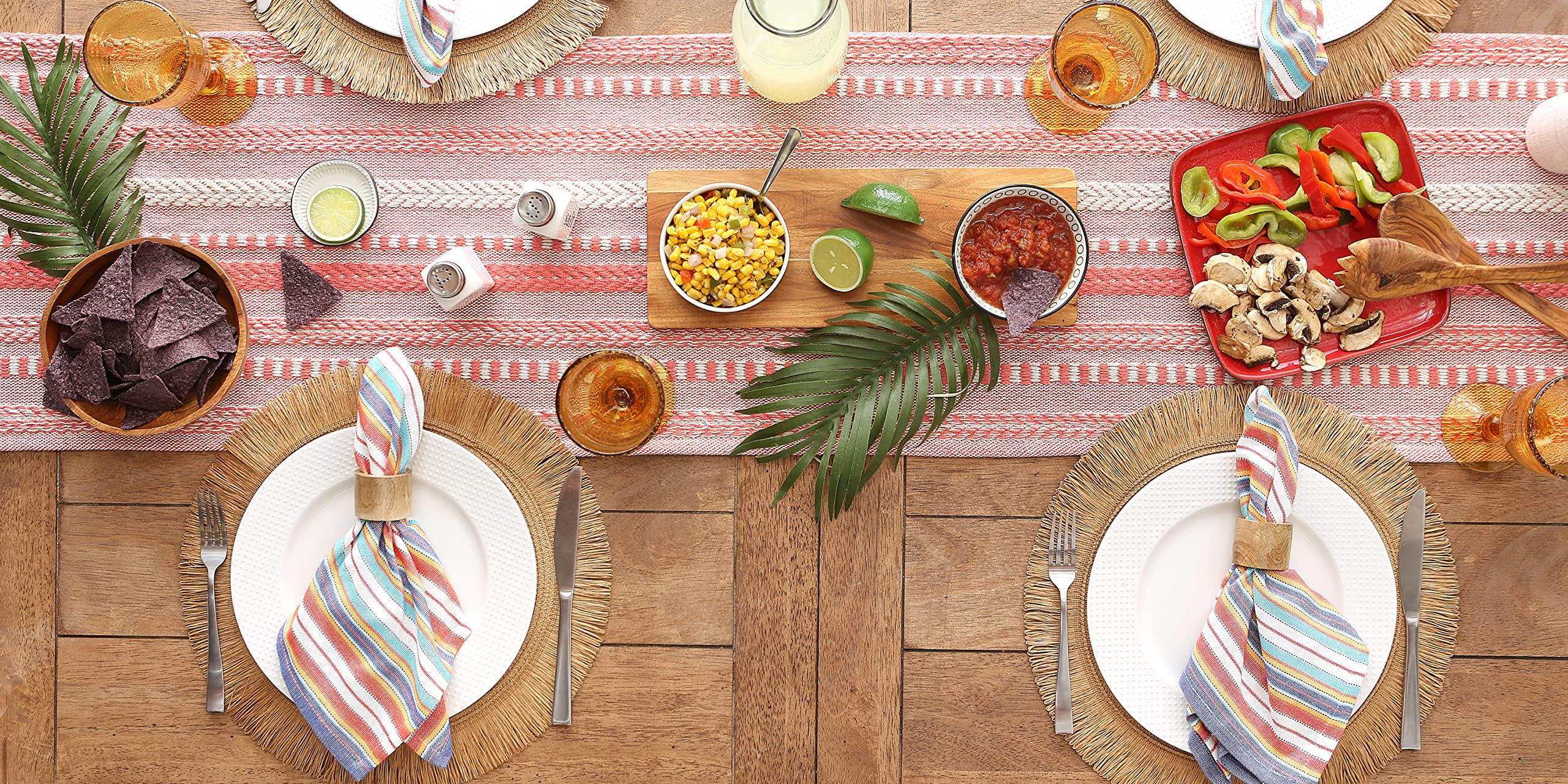 DII Farmhouse Braided Stripe Table Runner Collection, 15x72 (15x77, Fringe Included), Spice