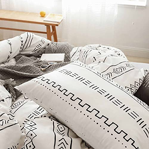 ETDIFFE Boho Geometric Duvet Cover Twin Size - 2 Piece Farmhouse Aztec Stripe Pattern Printed Microfiber Comforter Cover Set - Soft and Lightweight Bohemian Neutral Quilt Cover, White and Black