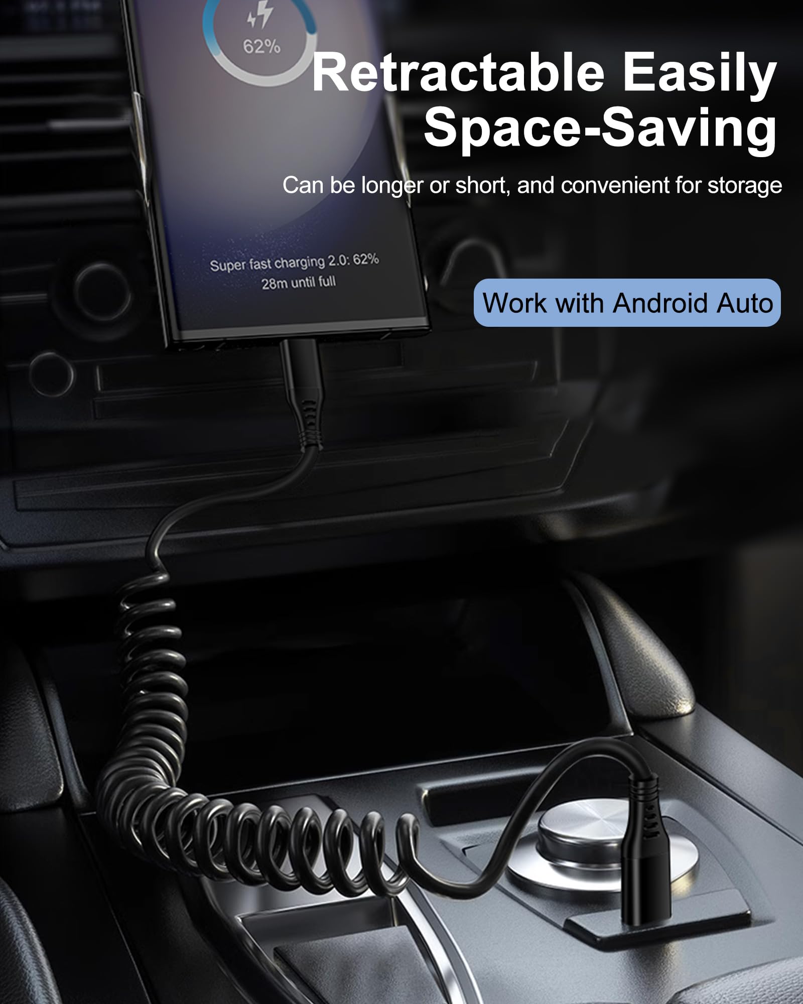3FT/2Pcs S25 Coiled USB C Cable Fast Charging Cord for Samsung Galaxy Z Fold6 Flip6 S24 FE S23 Ultra S22 S21 S9 S8 A16 A03s A13 A14 A53 A54 A51, C to C Android Auto Wire for Car for iPhone 16Pro Pixel
