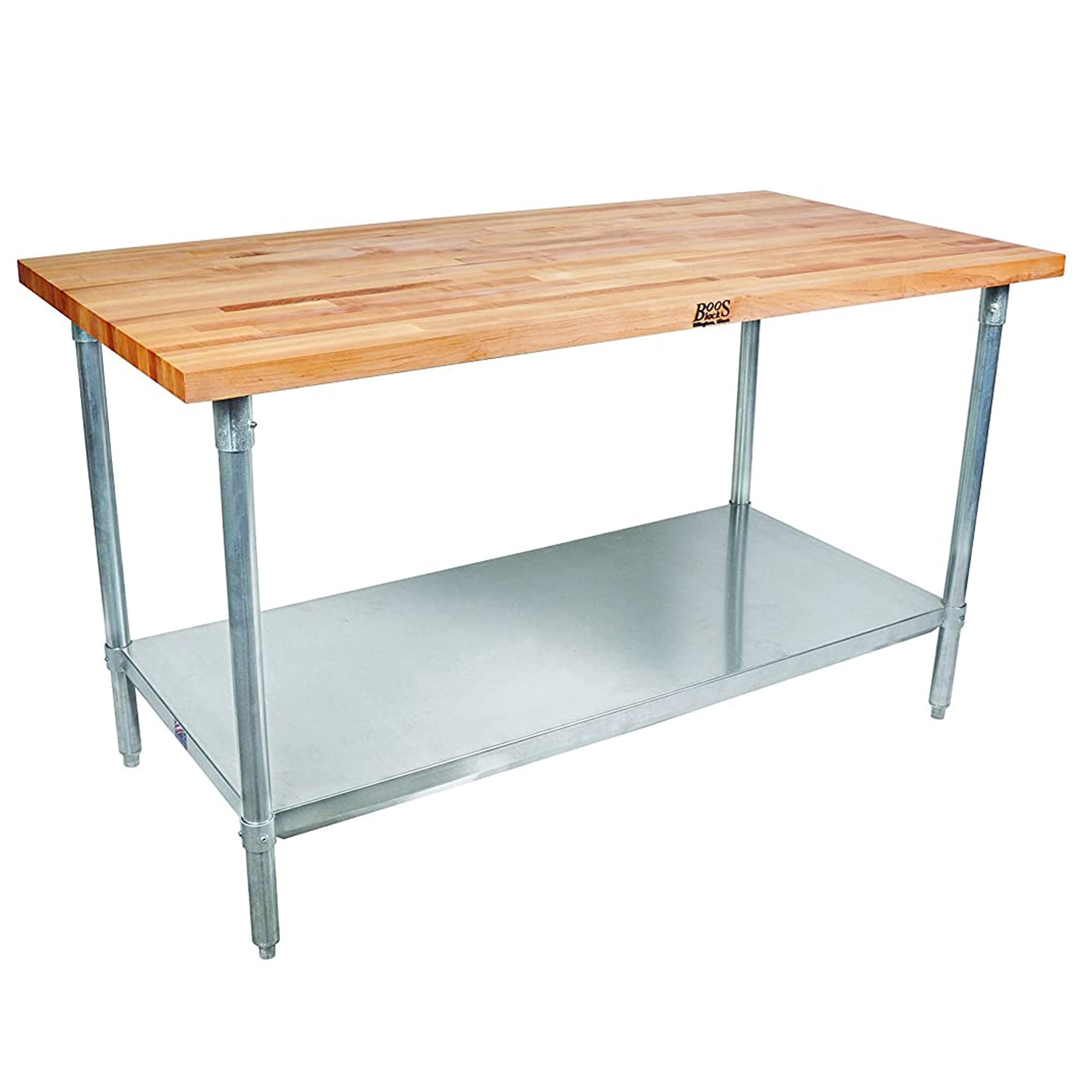 John Boos JNS02 Maple Top Work Table with Galvanized Steel Base and Adjustable Galvanized Lower Shelf, 48" Long x 24" Wide x 1-1/2" Thick