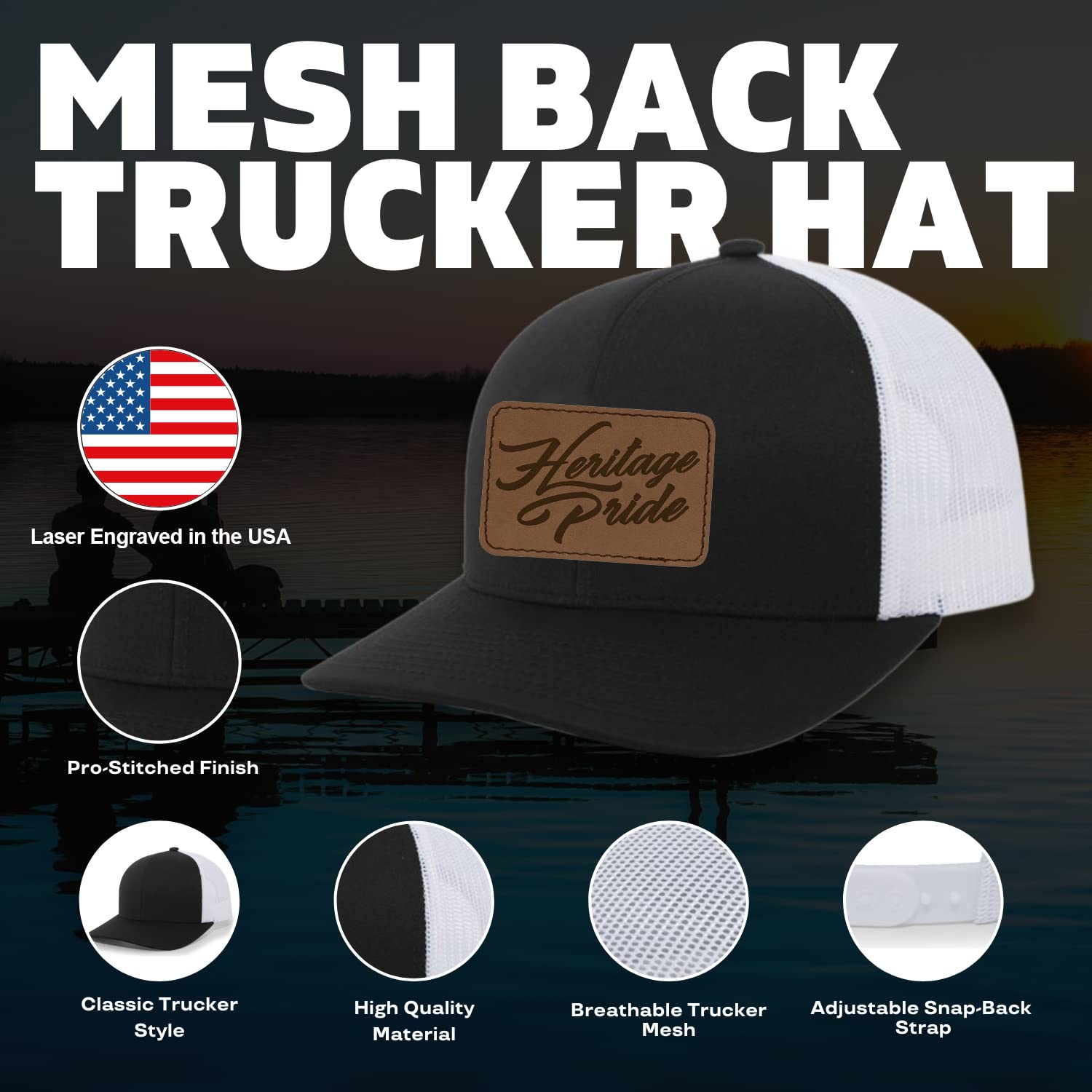 Heritage Pride Mens Bear Hat Embroidered Bear Mountain Forest Tamarack Mens Mesh Back Trucker Hat Baseball Cap-Royal/White