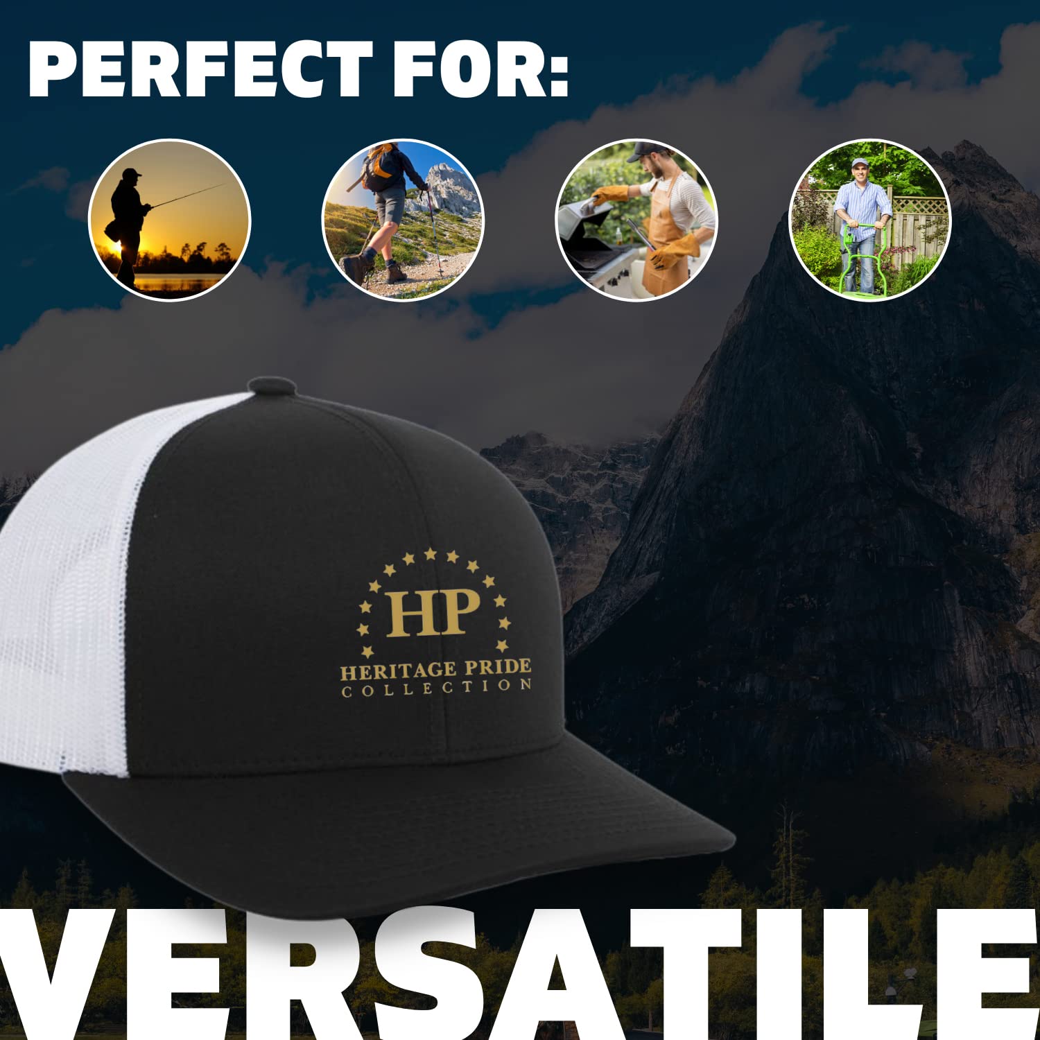 Heritage Pride Mens Bear Hat Embroidered Bear Mountain Forest Tamarack Mens Mesh Back Trucker Hat Baseball Cap-Royal/White