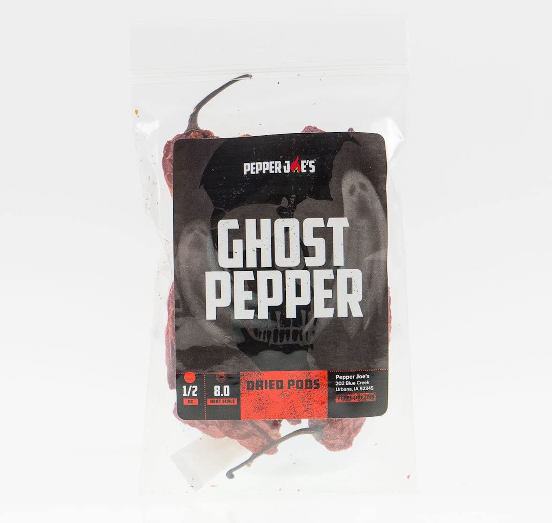 Pepper Joe’s Dried Ghost Peppers – 1/2oz Bag Super-Hot Dehydrated Bhut Jolokia Pepper Pods – Whole Dried Chili Peppers for Cooking and Spice Making