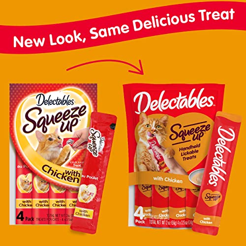 Hartz Delectables Squeeze Up Interactive Lickable Wet Cat Treats for Adult & Senior Cats, Chicken, 0.5 Oz - 4 Count (Pack of 8) - Packaging May Vary