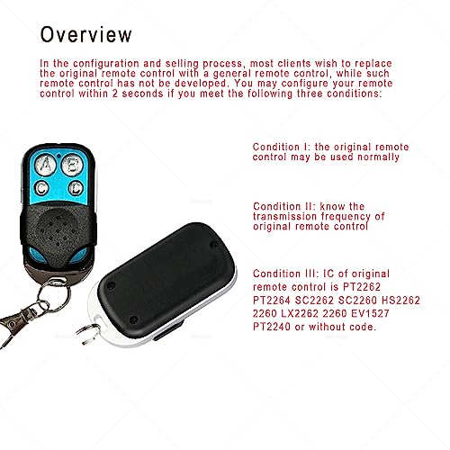 Cloning Remote Control Keychain, Replacement Garage Door Electric Gate, Duplicates and Replaces Original Factory Remote Controls for Vehicle Central Locking Systems (KSTCP*2)
