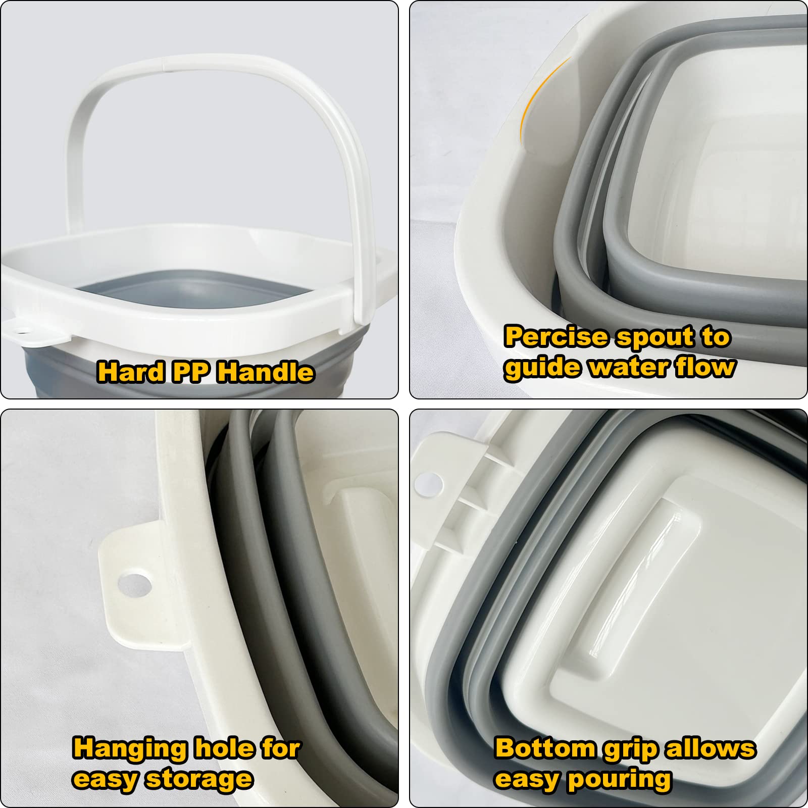 Detsuk Collapsible Basin Bucket (9L+5L)-Collapsible Dish Tub Portable Sink-Foldable Sink Tub for Cleaning Foldable Portable Plastic (9l Dishpan Grey + 5l Bucket Grey)