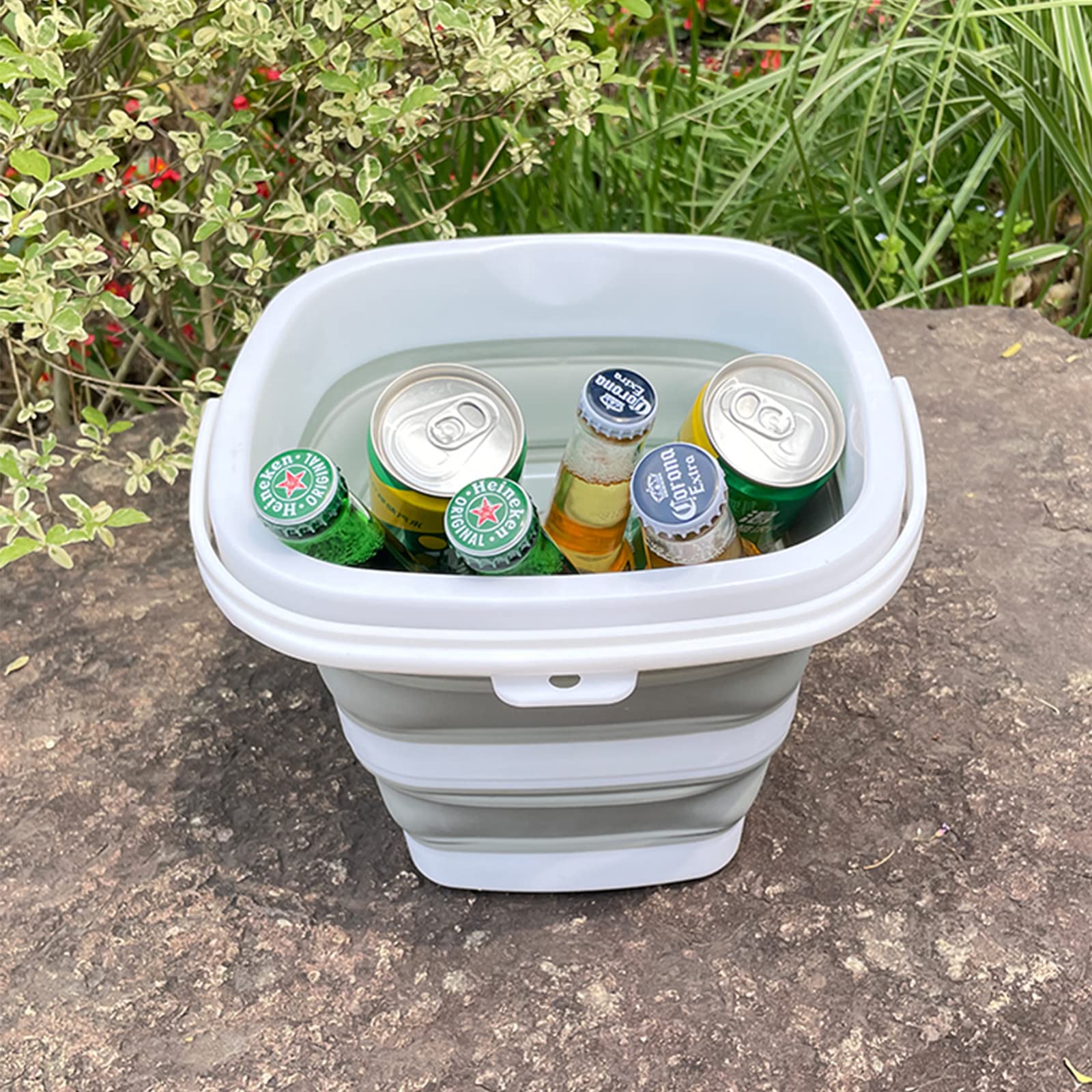 Detsuk Collapsible Basin Bucket (9L+5L)-Collapsible Dish Tub Portable Sink-Foldable Sink Tub for Cleaning Foldable Portable Plastic (9l Dishpan Grey + 5l Bucket Grey)