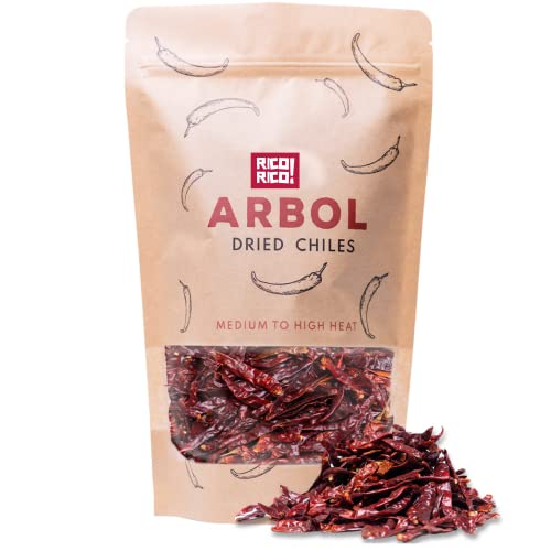 RICO RICO - Chile de Arbol 4 oz - Dried Whole Red Chili Peppers, Premium Dried Chiles, Spicy Hot Heat, Use in Mexican, Chinese and Thai Dishes, Packaged in Resealable Kraft Bag by RICO RICO