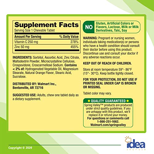 Spring Valley Fast Dissolve Zinc with Vitamin C, Chewable Tablets, Orange, 150 Ct (2 Pack) Bundle with Exclusive "Vitamins & Minerals - A to Z" - Better Idea Guide (3 Items)