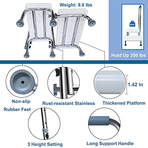 Aliseniors Step Stool with Handle and Non-Skid Platform, Heavy Duty 2 Steps Medical Foot Stool for Adult, Seniors, Handicap Holds up to 350 lbs