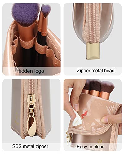 Makeup Brush Holder Organizer Bag Professional Artist Brushes Travel Bag Stand-up Makeup Cup Waterproof Dust-proof Brush Storage Pouch Case (Rose Gold)