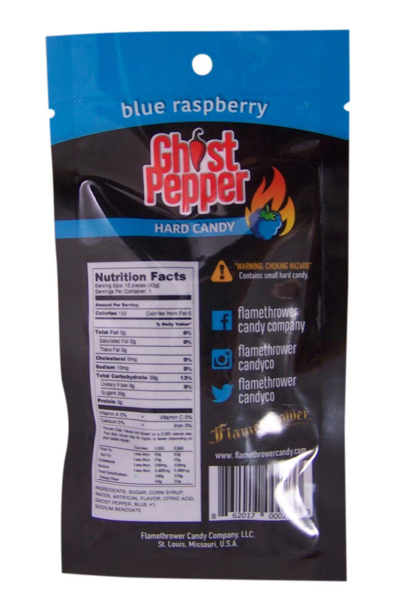 Spicy Ghost Pepper Cherry Flavored Hard Candy, 1.5 Ounce (Blue Raspberry)