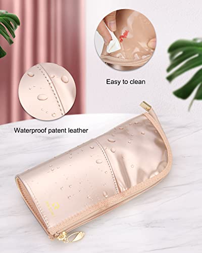 Makeup Brush Holder Organizer Bag Professional Artist Brushes Travel Bag Stand-up Makeup Cup Waterproof Dust-proof Brush Storage Pouch Case (Rose Gold)