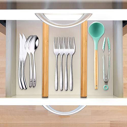 VaeFae Adjustable Bamboo Drawer Dividers, Expandable Drawer Organizer (16.7-21.9 in) for Kitchen, Bedroom, Bathroom, Dresser and Office, 6-Pack