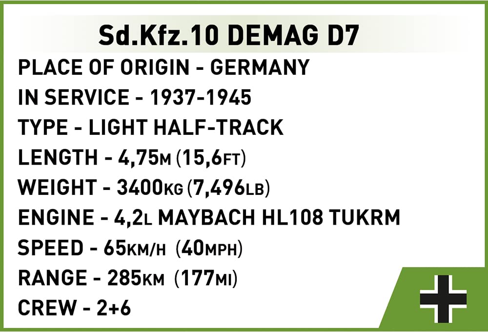 Cobi toys 283 Pcs Hc WWII /2273/ Sd.Kfz.10 Demag D7