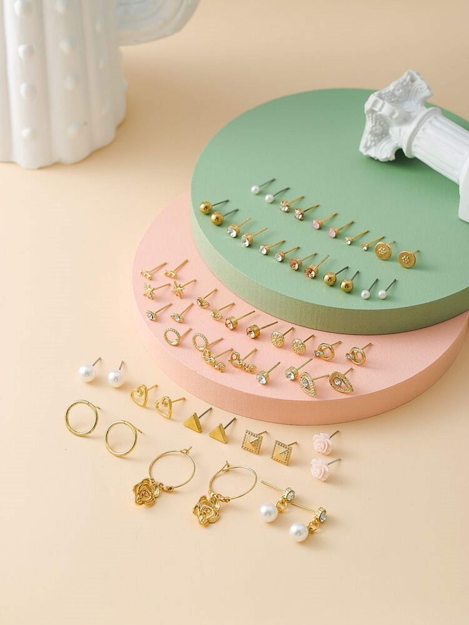 DAZZINO 12-30 Pairs Assorted Multiple Stud Earrings Hoop Set Dangle Cute Hypoallergenic Earrings CZ Bow Butterfly Flower Leaf Ball Simple Drop Earrings Stud for Women Pack