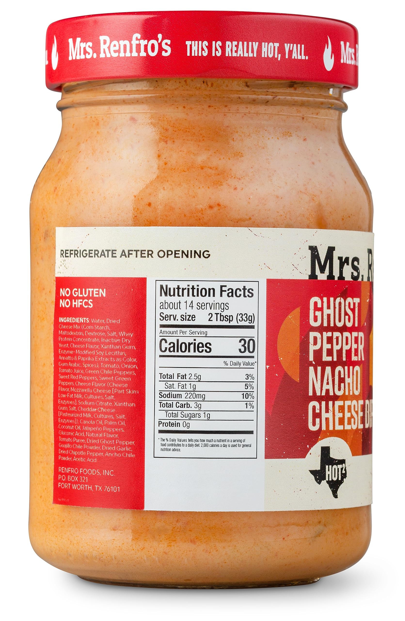 Mrs. Renfro’s Ghost Pepper Nacho Cheese Dip – Gluten Free (16-oz. jars, 4-pack)