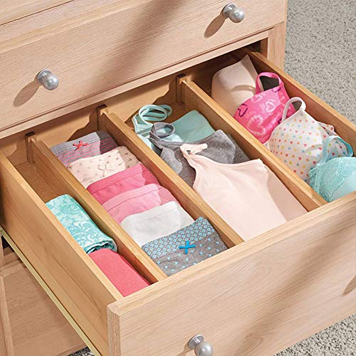 VaeFae Adjustable Bamboo Drawer Dividers, Expandable Drawer Organizer (16.7-21.9 in) for Kitchen, Bedroom, Bathroom, Dresser and Office, 6-Pack